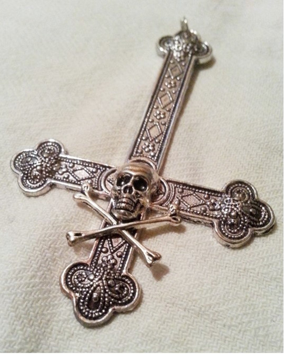Skull and Bones Inverted Crucifix Pendant - Etsy