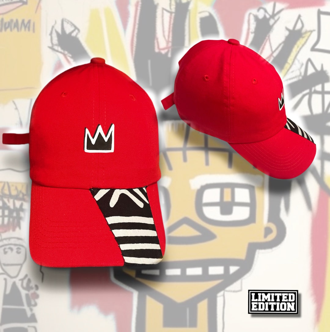 Custom Basquiat Inspired Red Hat Crown Logo Ankara Print Embroidered ...