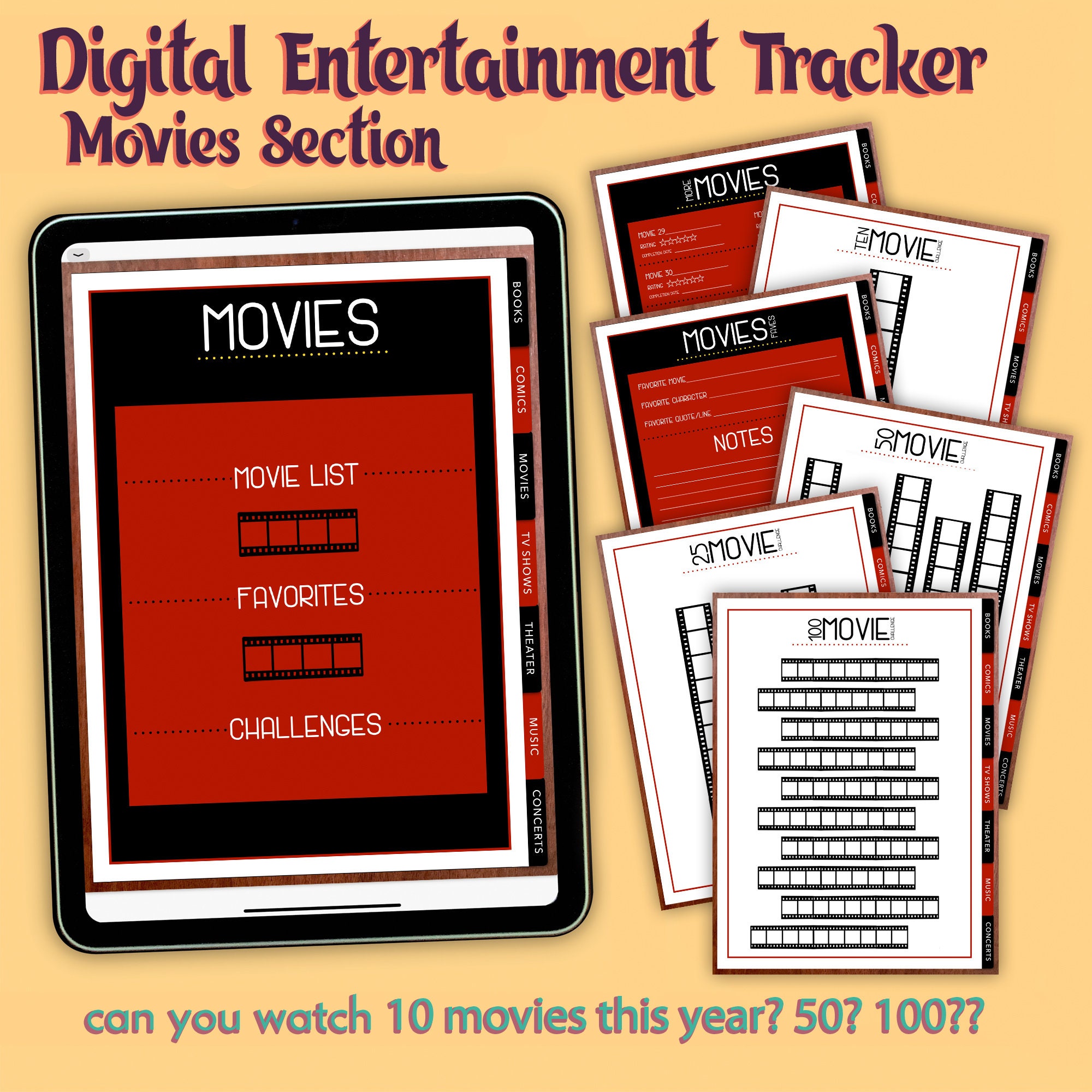 Digital Movie Tracker Digital Book Tracker Digital | Etsy