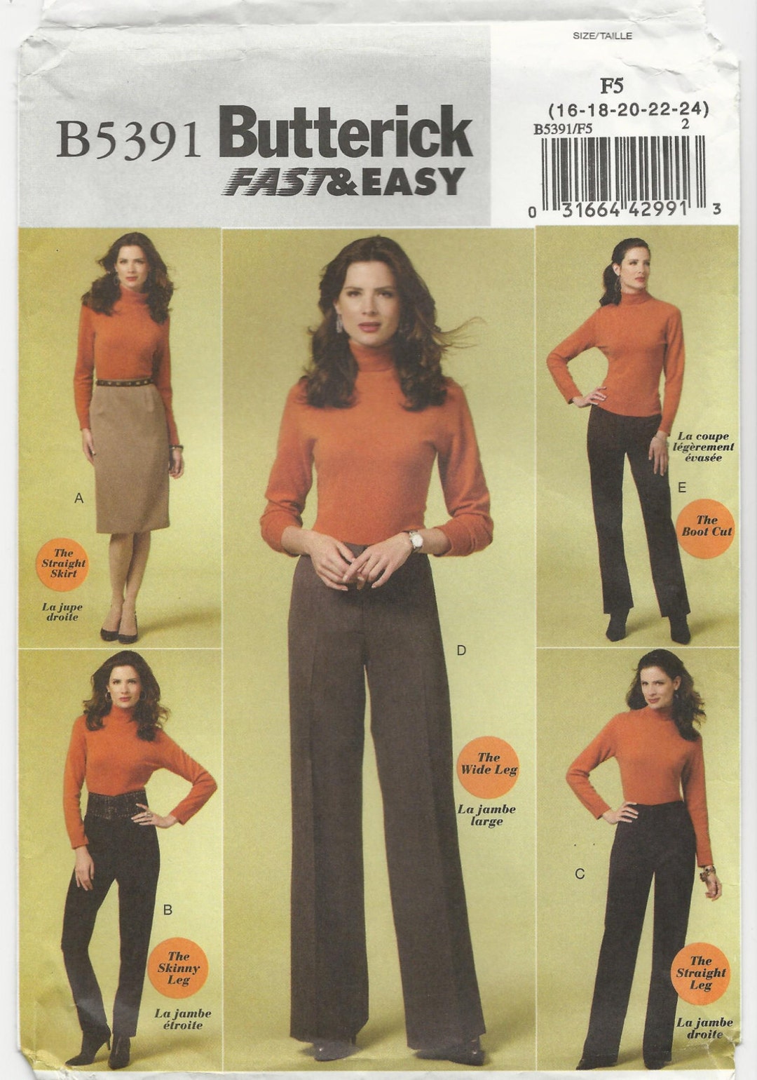 Wardrobe Builder Sewing Pattern, Butterick 5391 Pants and Skirt Sizes ...