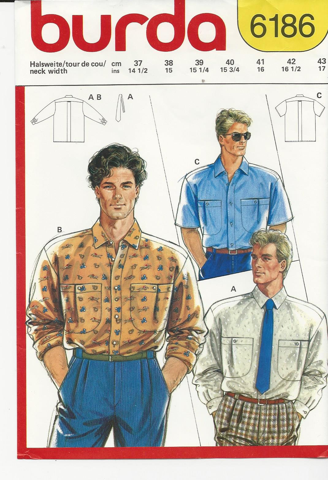 Vintage Burda 6186 Mens Shirt Pattern