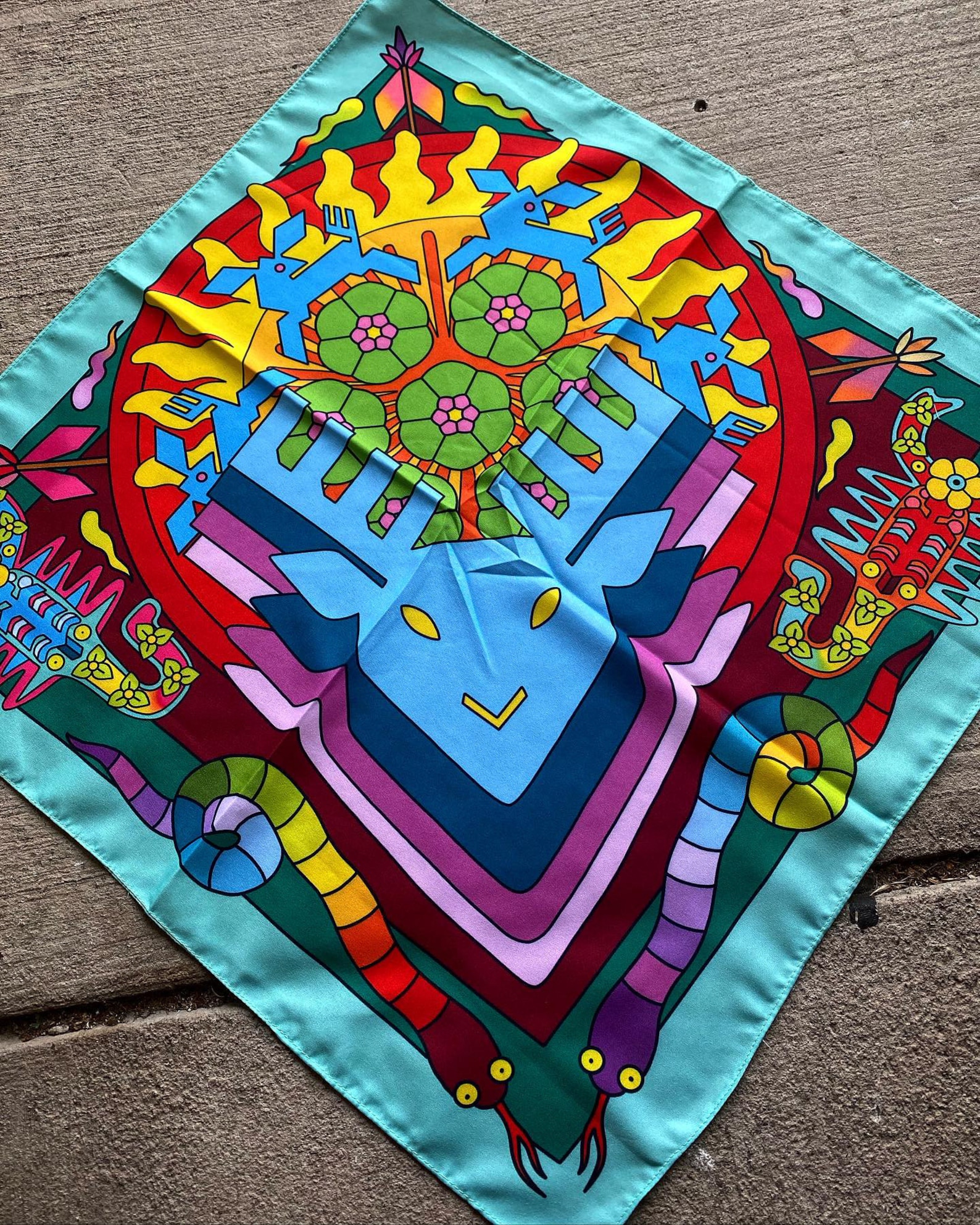 Wixarika Art Organic Cotton Bandana: Kayumari Blue Deer Spirit - Etsy