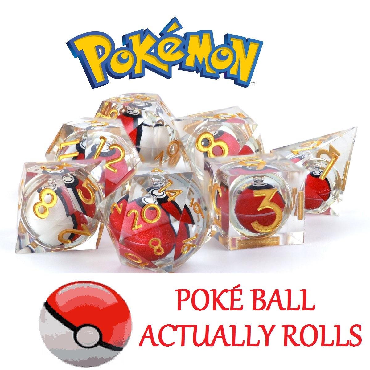 Set of 7 Premium Rolling Poké Ball Liquid Core Dice Flowing Snow Globe ...