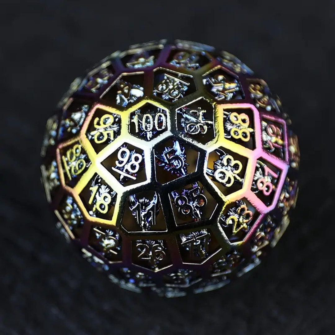 Intricate Design Rainbow Metal 100-sided D100 Color Changing Die D&D ...