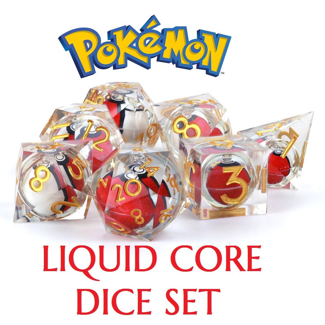 Set of 7 Premium Rolling Poké Ball Liquid Core Dice Flowing Snow Globe ...