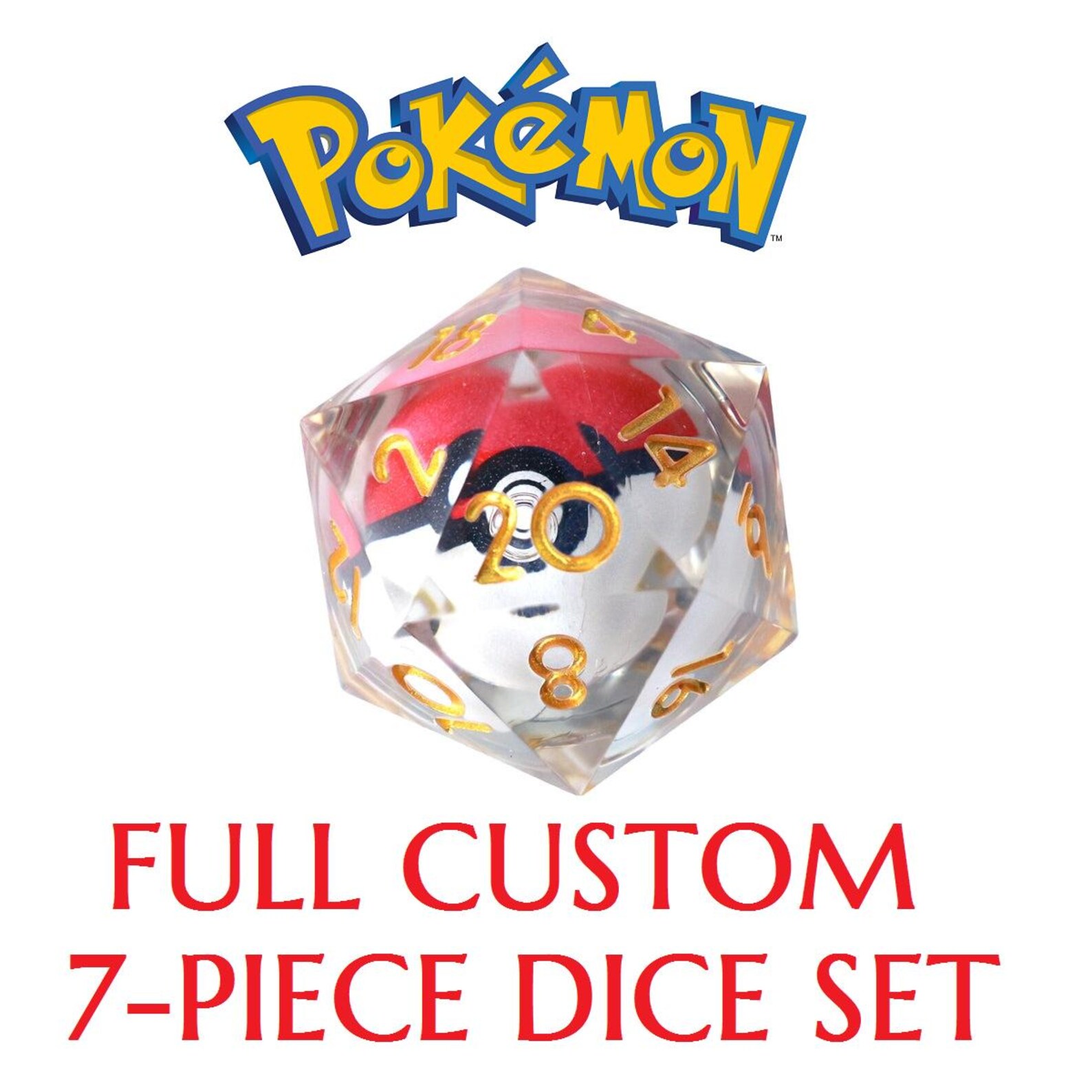 Set of 7 Premium Rolling Poké Ball Liquid Core Dice Flowing Snow Globe ...