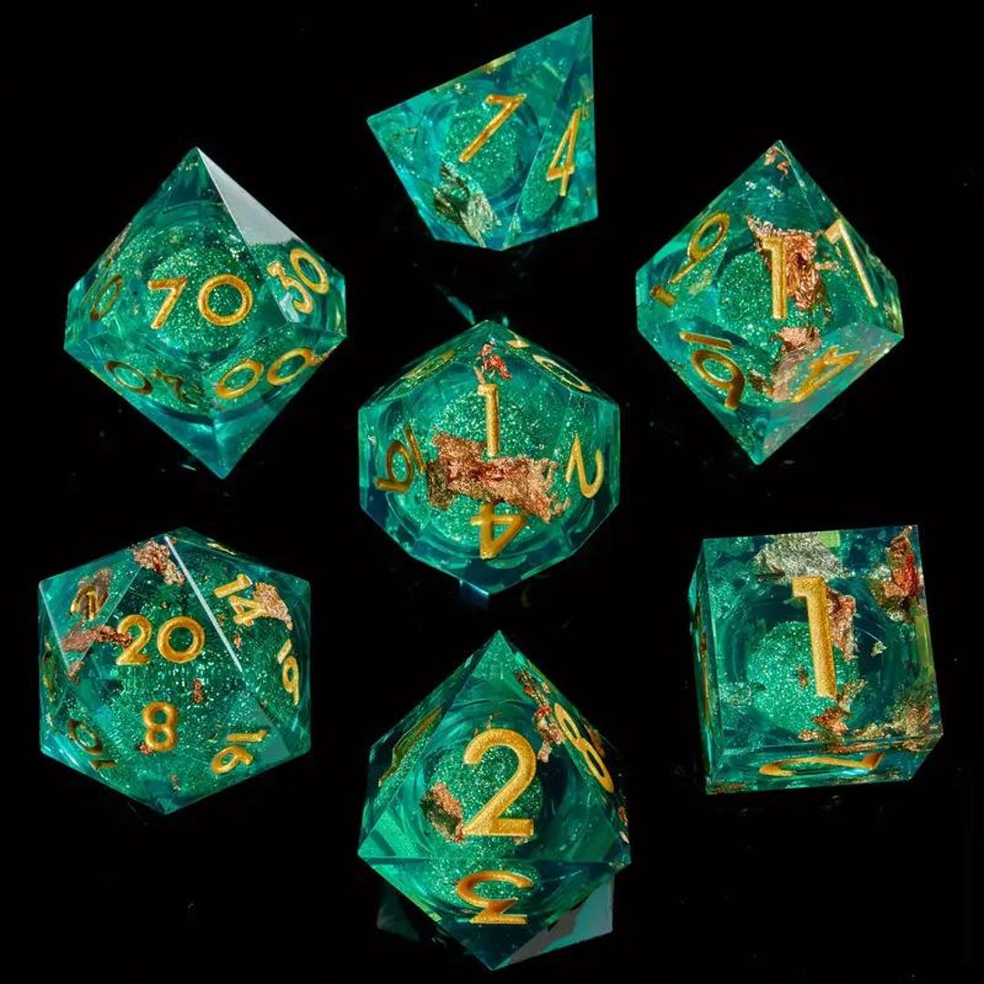 Set of 7 Premium Liquid Core Dice Set W/ Flowing Glitter Quicksand Snow ...