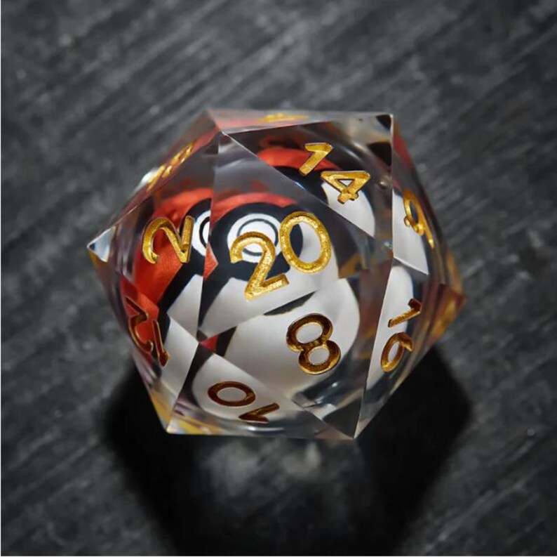 Set of 7 Premium Rolling Poké Ball Liquid Core Dice Flowing Snow Globe ...