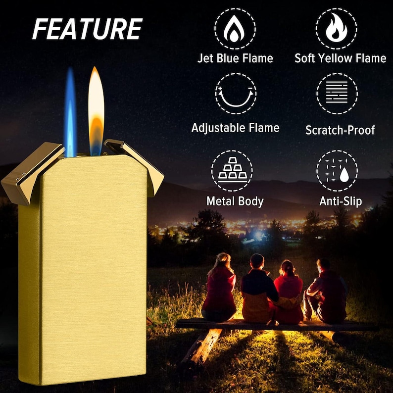 Full Metal Gold Dual Flame Jet Torch & Soft Fire Lighter - One Flame ...