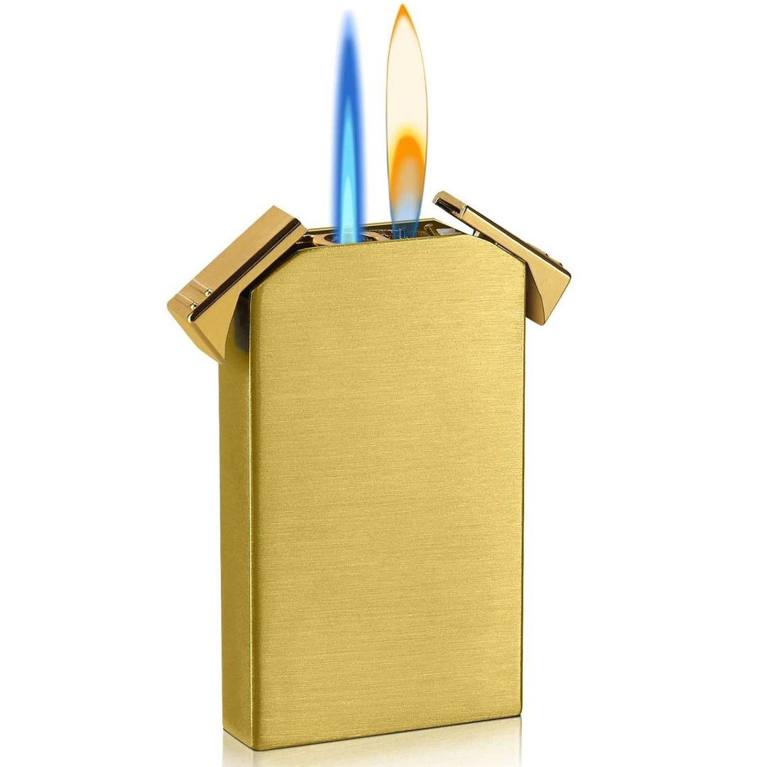 Full Metal Gold Dual Flame Jet Torch & Soft Fire Lighter - One Flame ...