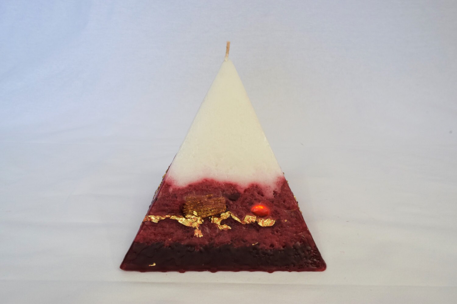 Artisan Pyramid Shaped Candle - Red and White