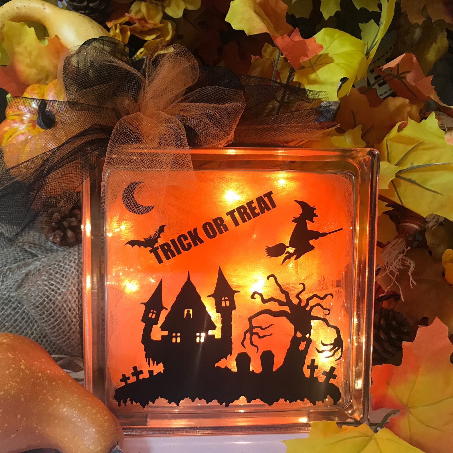 Halloween Haunted House Large Glass Block Light | Etsy