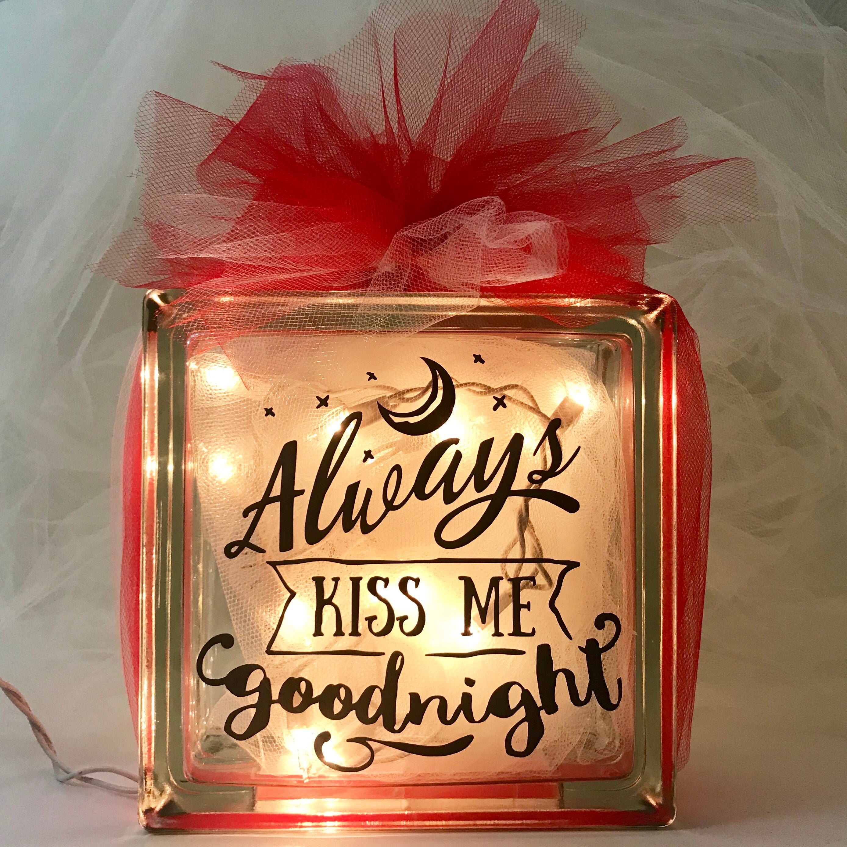 Always Kiss Me Goodnight Large Glass Block Light | Etsy