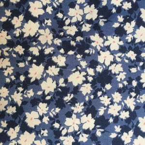 Navy Blue and Ivory Floral Rose and Hubble 100% Cotton Poplin Fabric UK ...