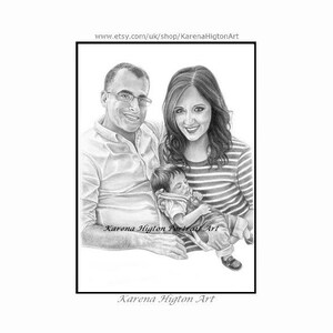 Custom Family Portrait Sketch From Photo Hand Drawn Couple Child Group ...