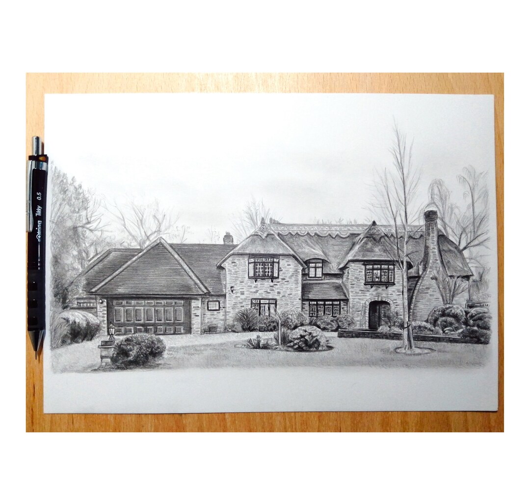 Custom House Portrait Pencil Drawing Home Sketch From Photo Hand Drawn ...