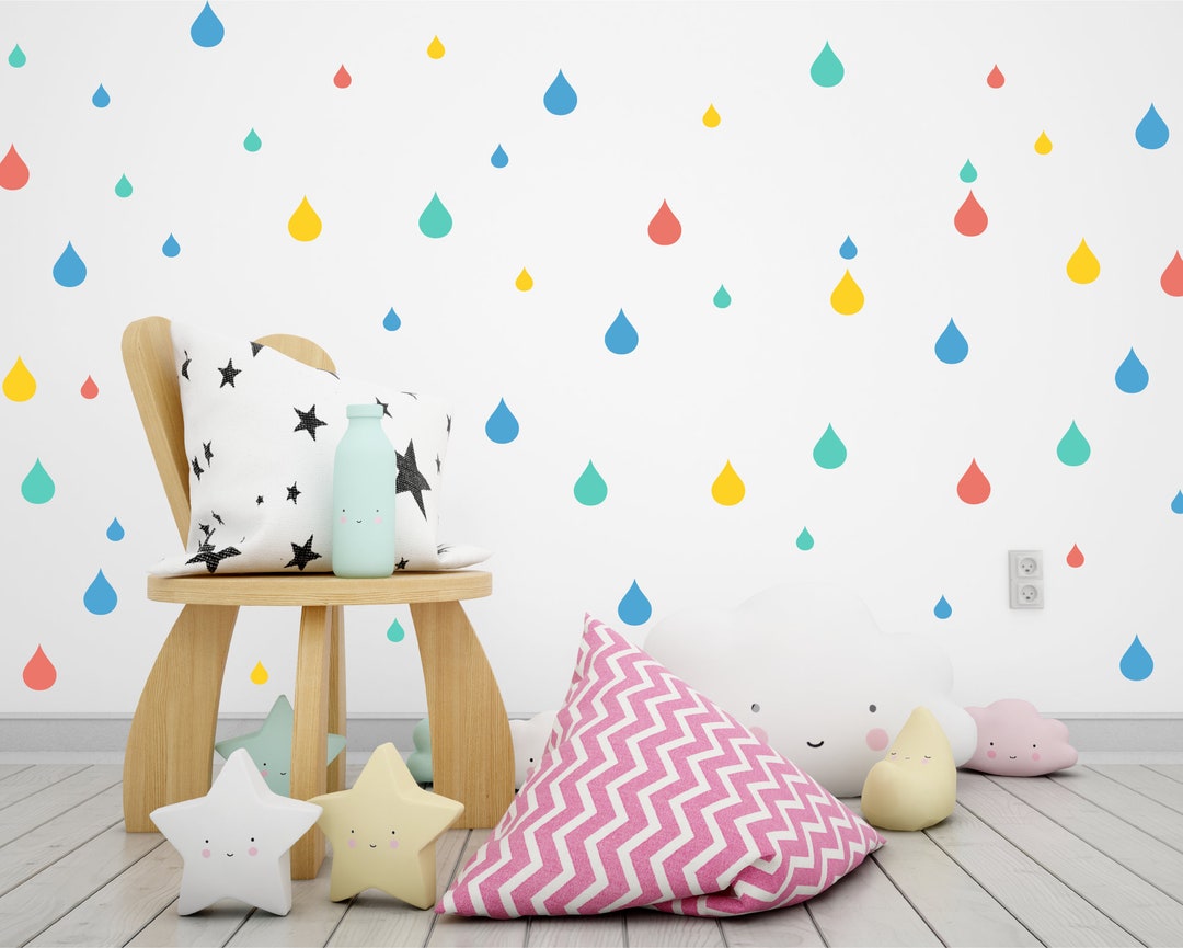 Raindrop Wall Decals, Vinyl Wall Decals, 4-color Raindrop Decals, Rain ...