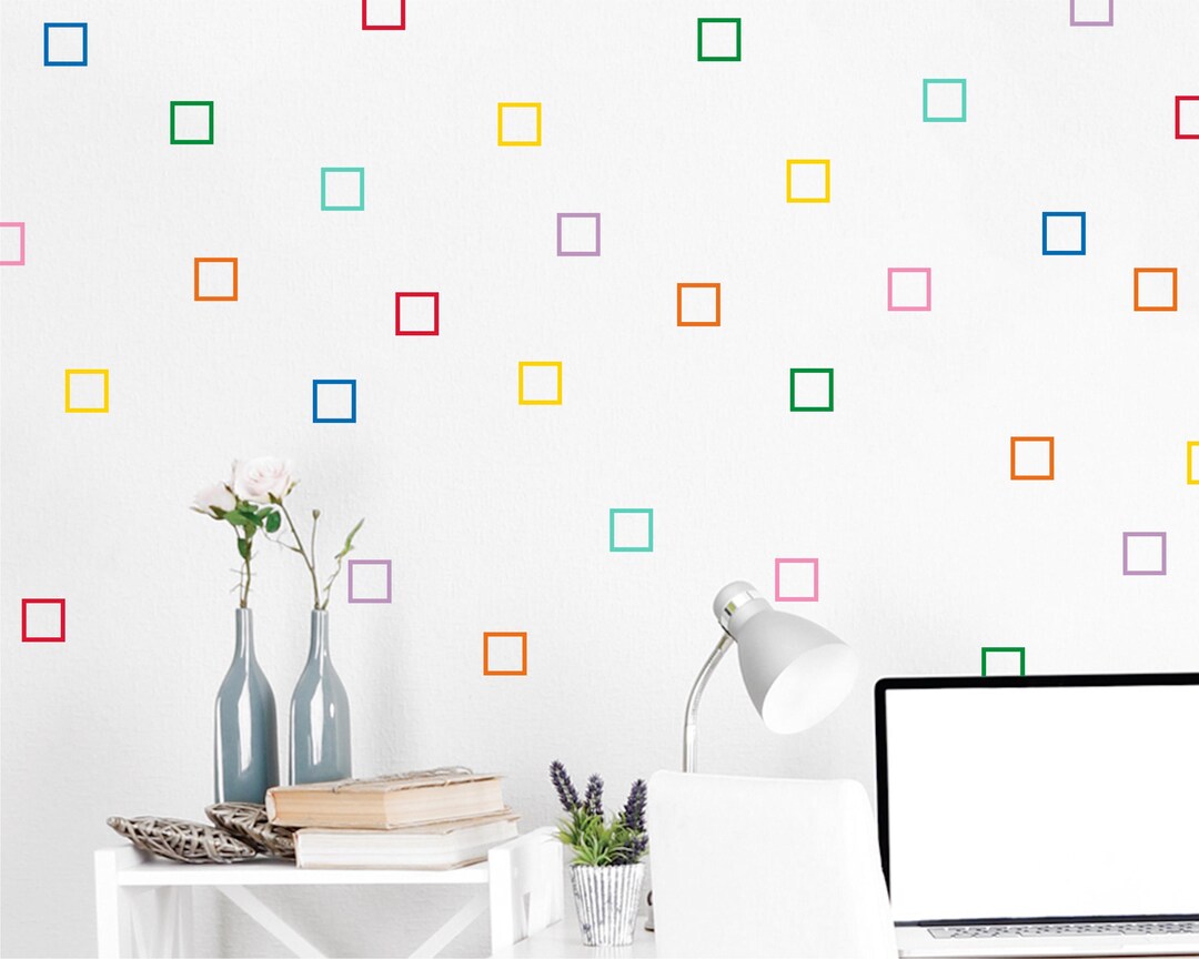 Square Wall Stickers, Outlined Square Wall Decals, Scandinavian Nursery ...