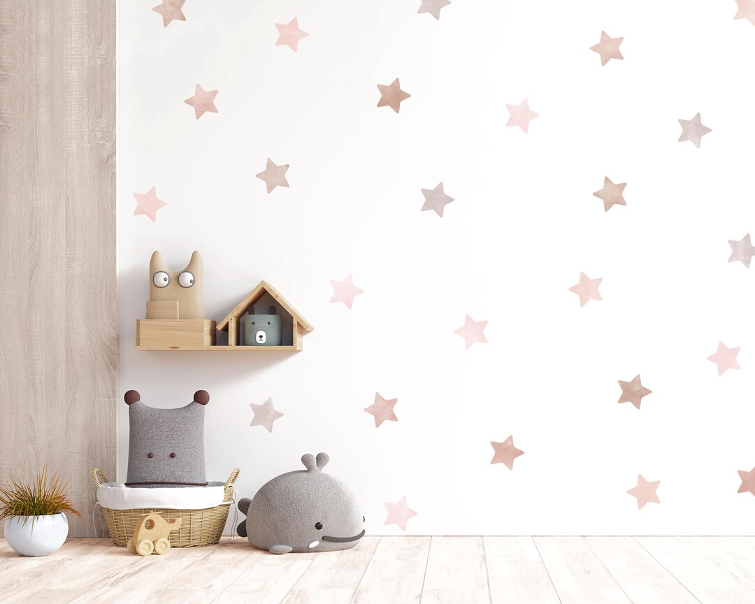 Pack of 120 Boho Watercolour Star Wall Stickers, Neutral Watercolour ...