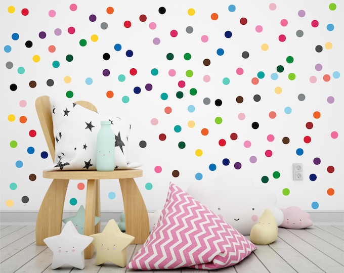 Pack of 250 Small Colourful Polka Dot Wall Stickers, Kids Room Wall ...