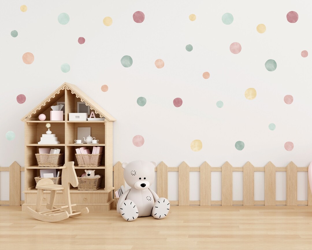 Soft Pastel Watercolour Polka Dot Wall Stickers for Kids Bedroom ...