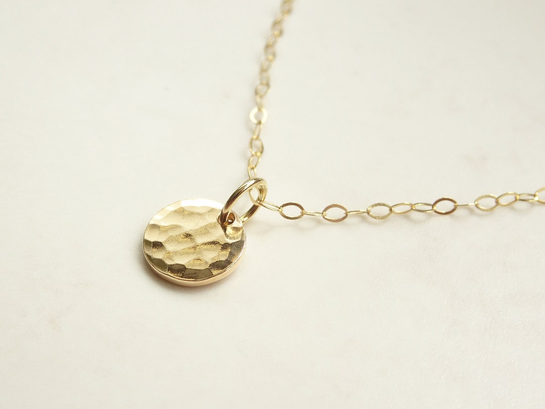 Gold Disc Necklace UK Solid 9ct Gold Disc Pendant Small Hammered Gold ...