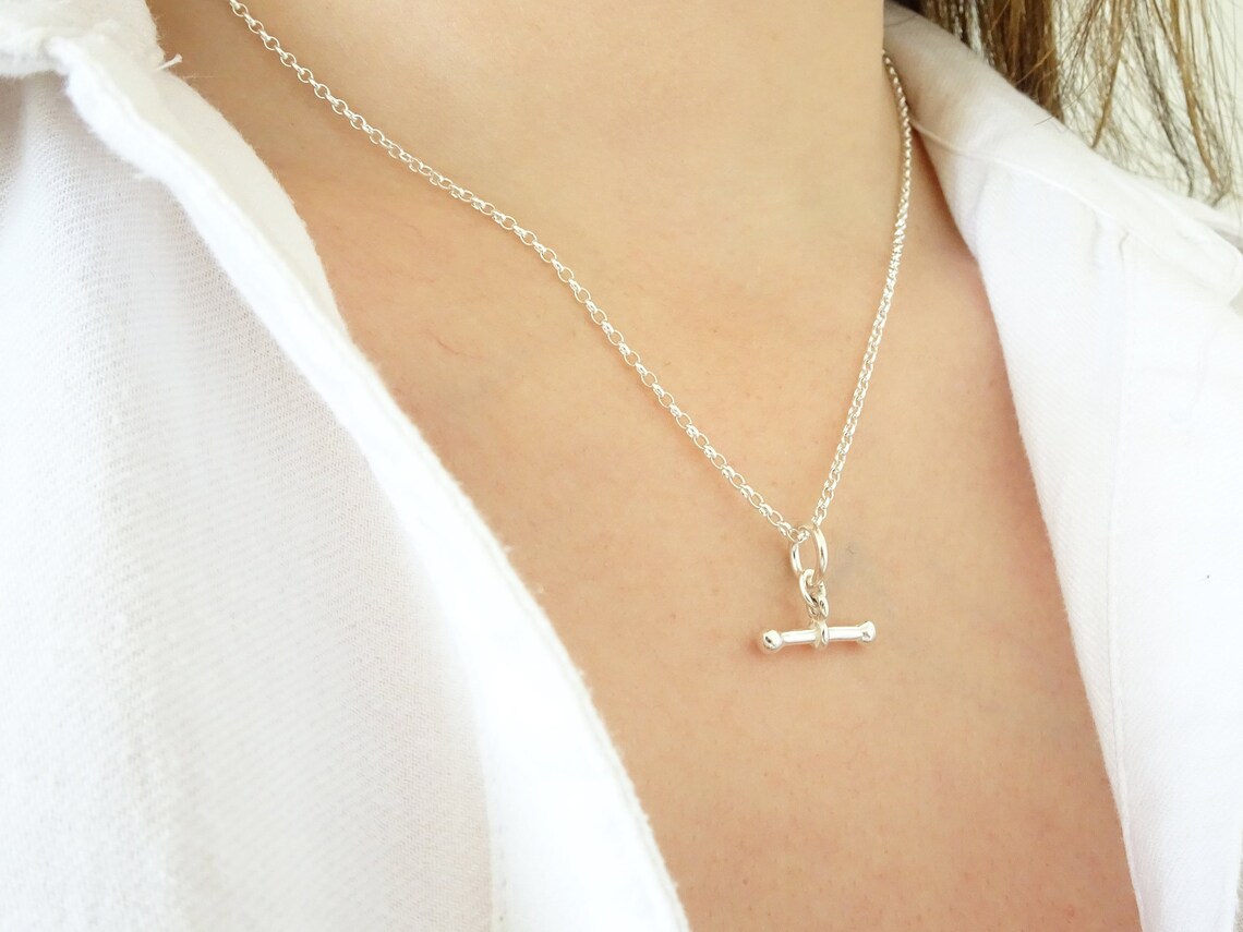 Silver T Bar Necklace Sterling Silver Pendant Necklace Etsy