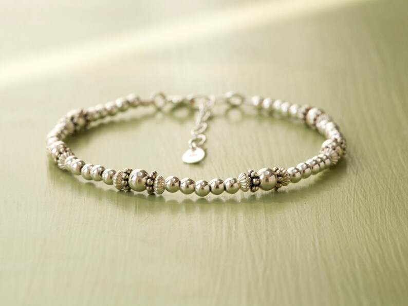 Sterling Silver Bead Bracelet Beaded Silver Bracelet - Etsy UK