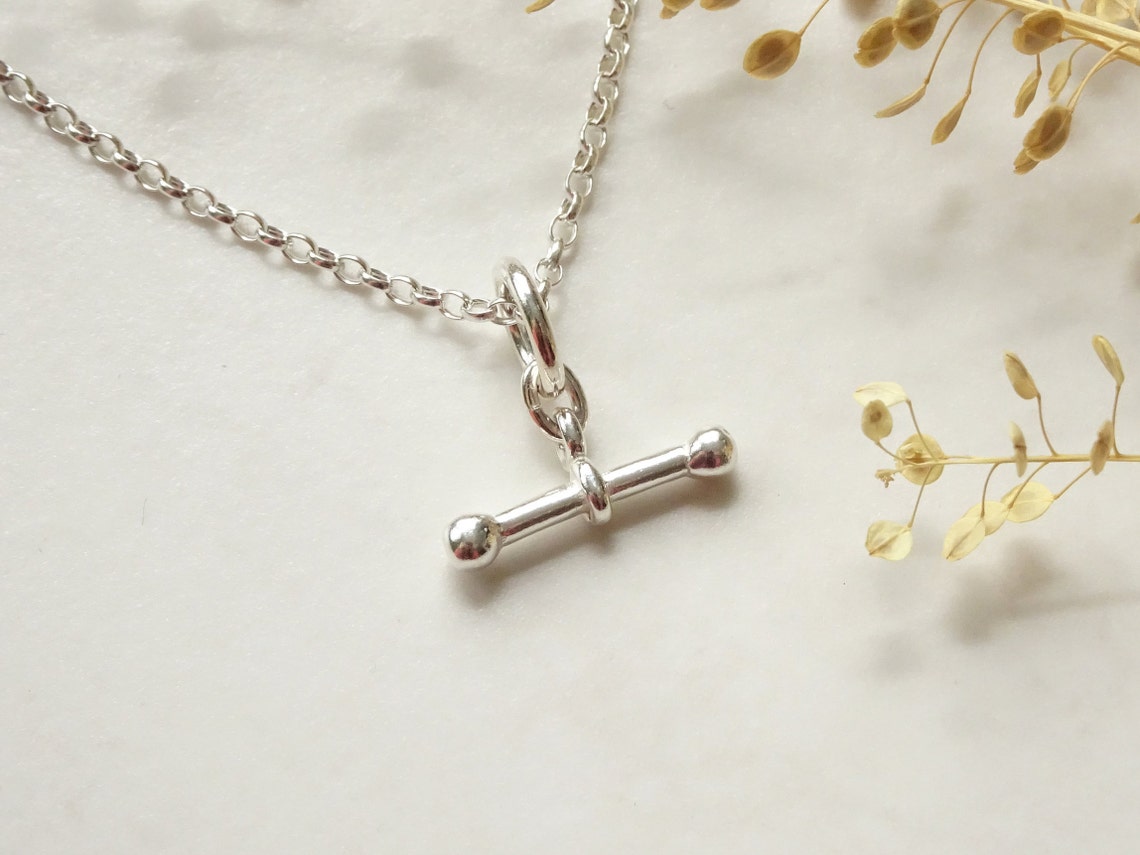 Silver T Bar Necklace Sterling Silver Pendant Necklace Etsy