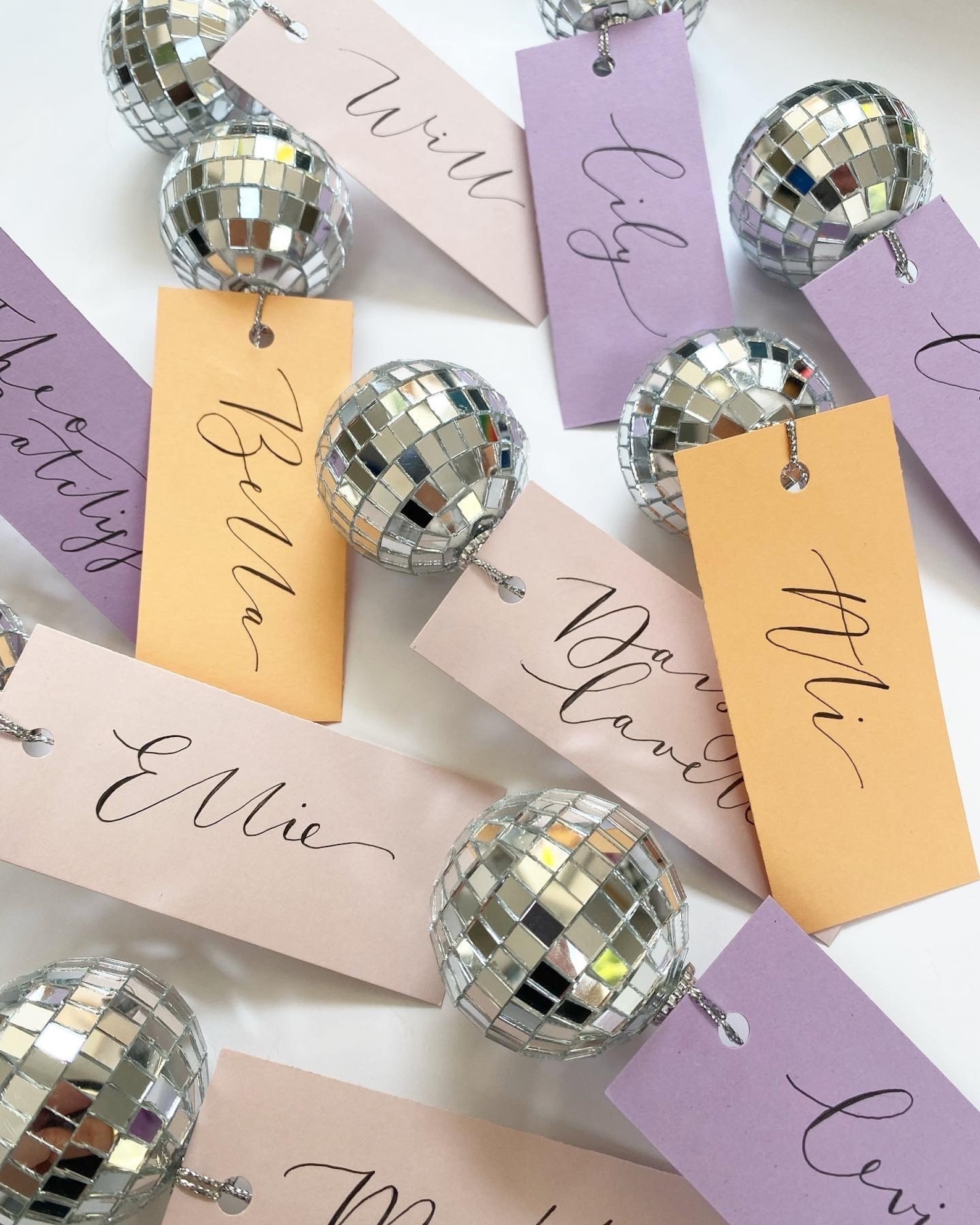 Disco Ball Wedding Place Cards, Handwritten Calligraphy Name Tags - Etsy UK