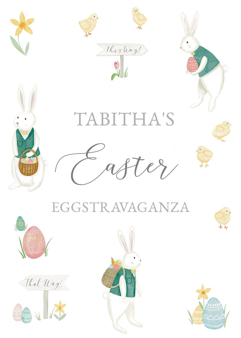 Editable Easter Egg Hunt Welcome Sign, Bunny Rabbit Poster (digital ...