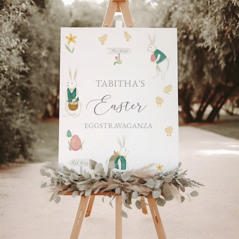 Editable Easter Egg Hunt Welcome Sign, Bunny Rabbit Poster (digital ...