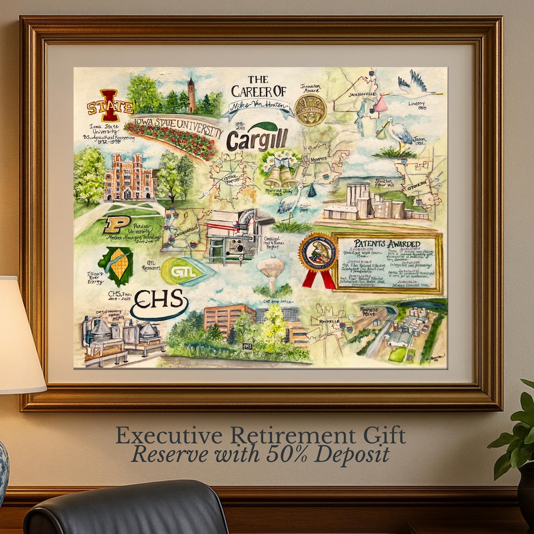 Executive Retirement Gift | Custom Career Story Painting (50% Deposit ...