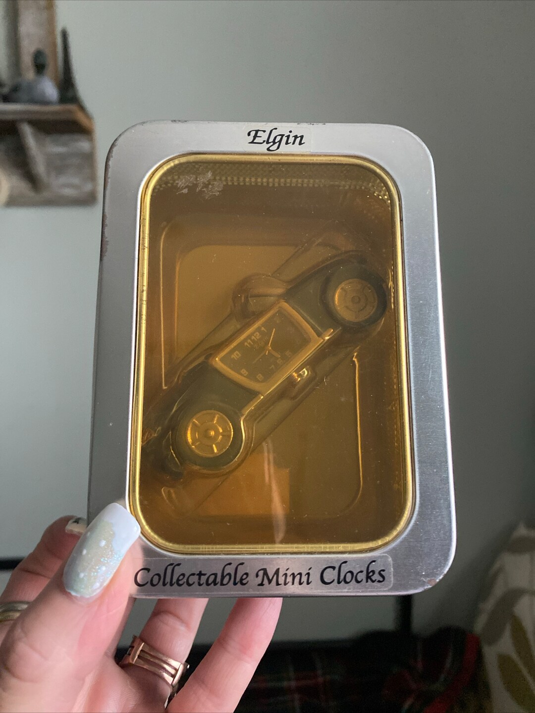 Rare Elgin Collectable Mini Clock Blue Convertible Car New in Box ...