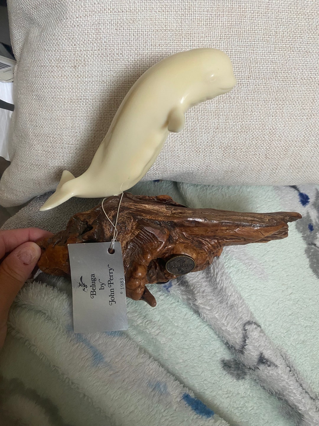 Vintage John Perry Studio Beluga Whale Sculpture Figurine Mounted ...