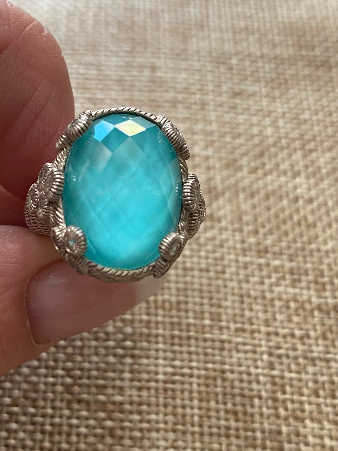 Judith Ripka Sterling Silver Turquoise Doublet Oval Diamonique Ring Sz ...