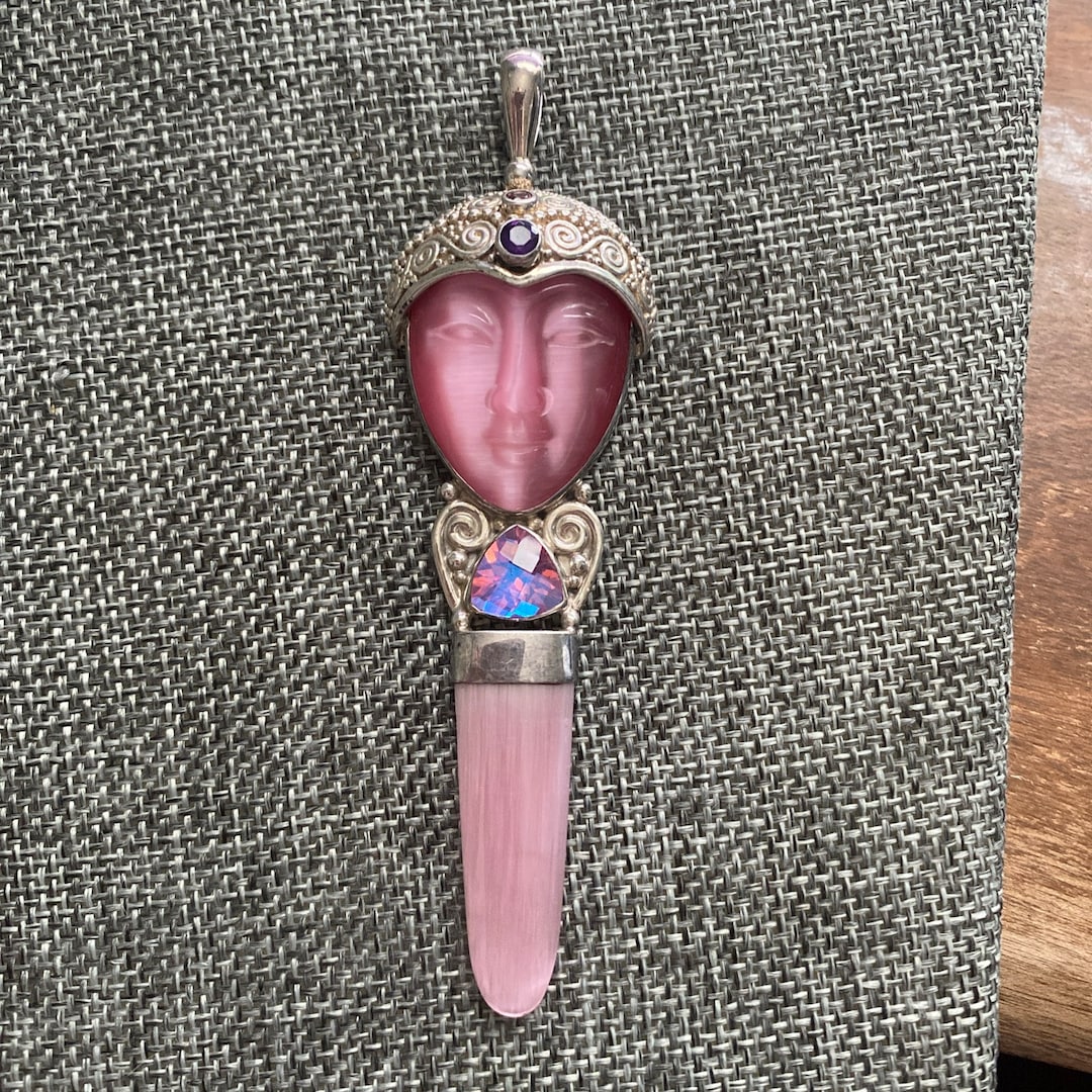 Gorgeous Sajen Sterling Silver Pink Goddess and Rhinestone Pendant ...