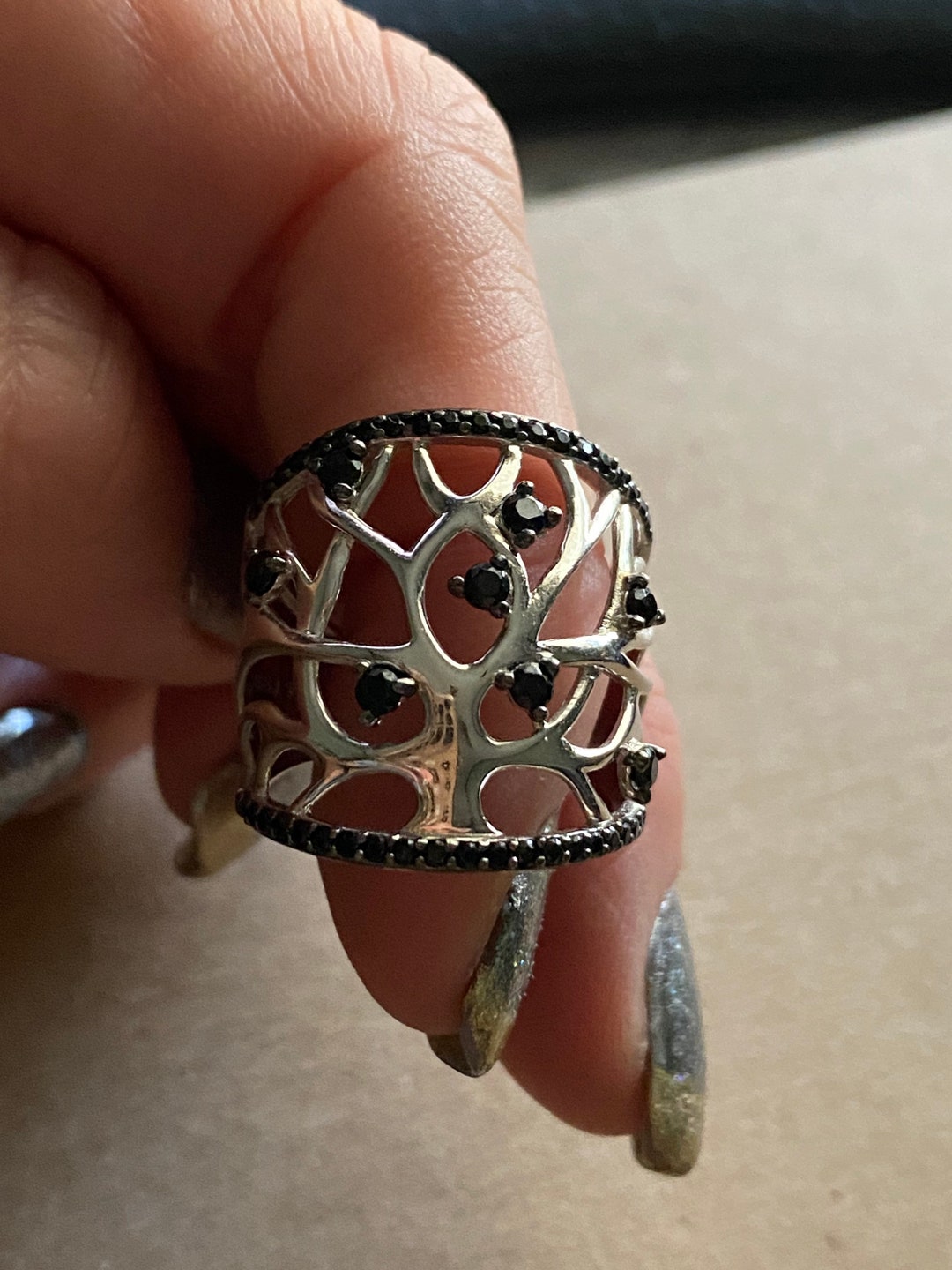 Beautiful Designer Signed BBJ Black Stone Tree Ring - Size 7-af - Etsy