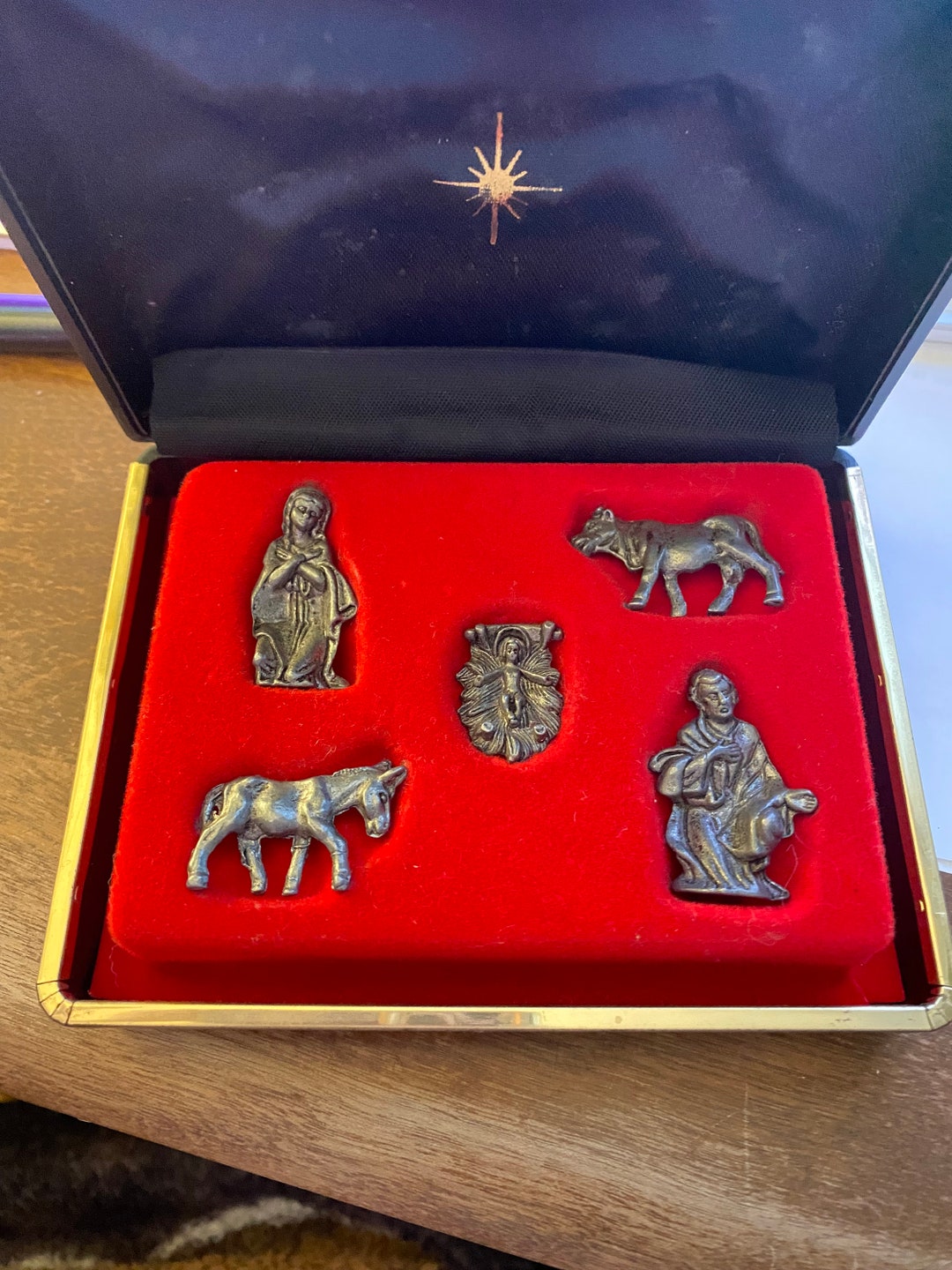 Vtg Miniature Mini Pewter Figurines Nativity Set 5 Piece Mary Joseph ...