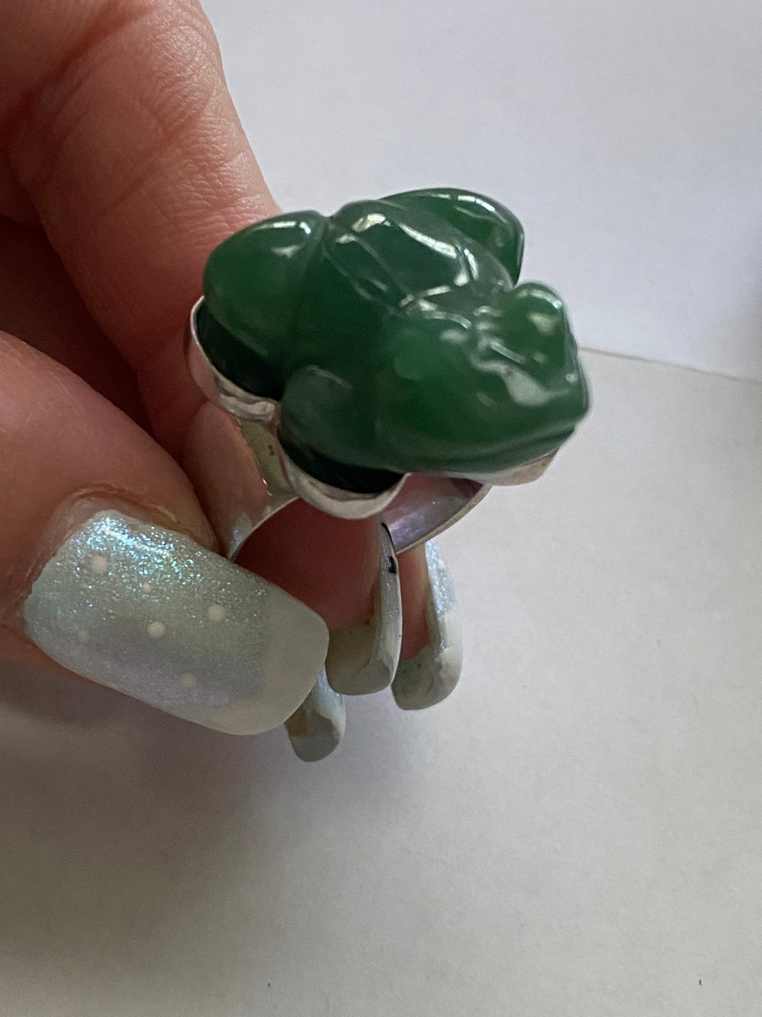 SAJEN 925 Sterling Silver Carved Green Jade Frog Adjustable Size ...