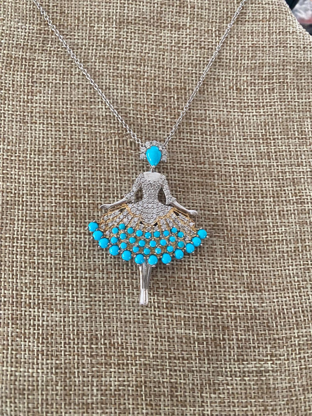 Sterling Silver Sleeping Beauty Turquoise Ballerina Pendant Necklace - Etsy