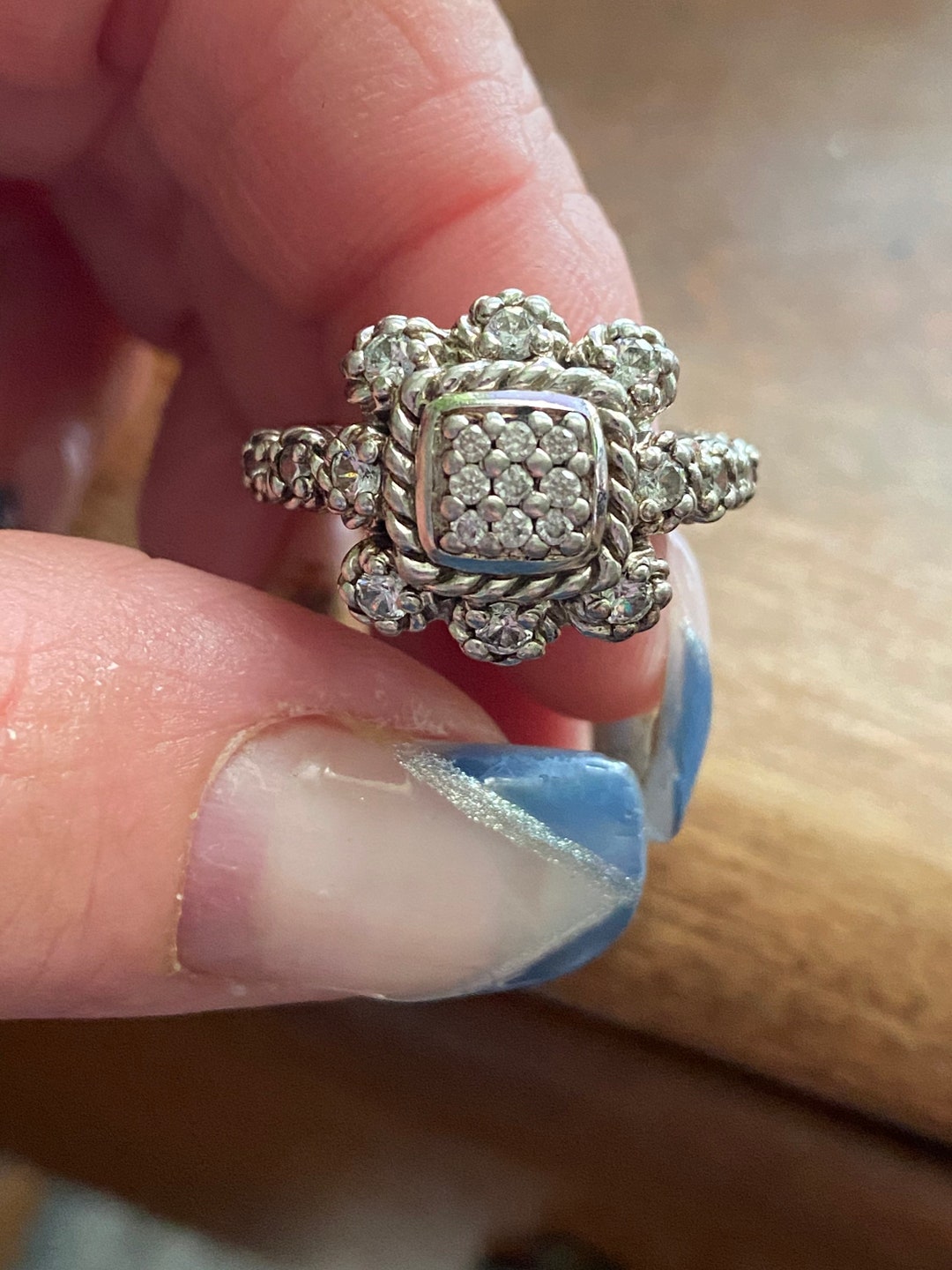 JUDITH RIPKA Sterling Silver Clear Square Pave Center Ring - SZ 7 - Etsy