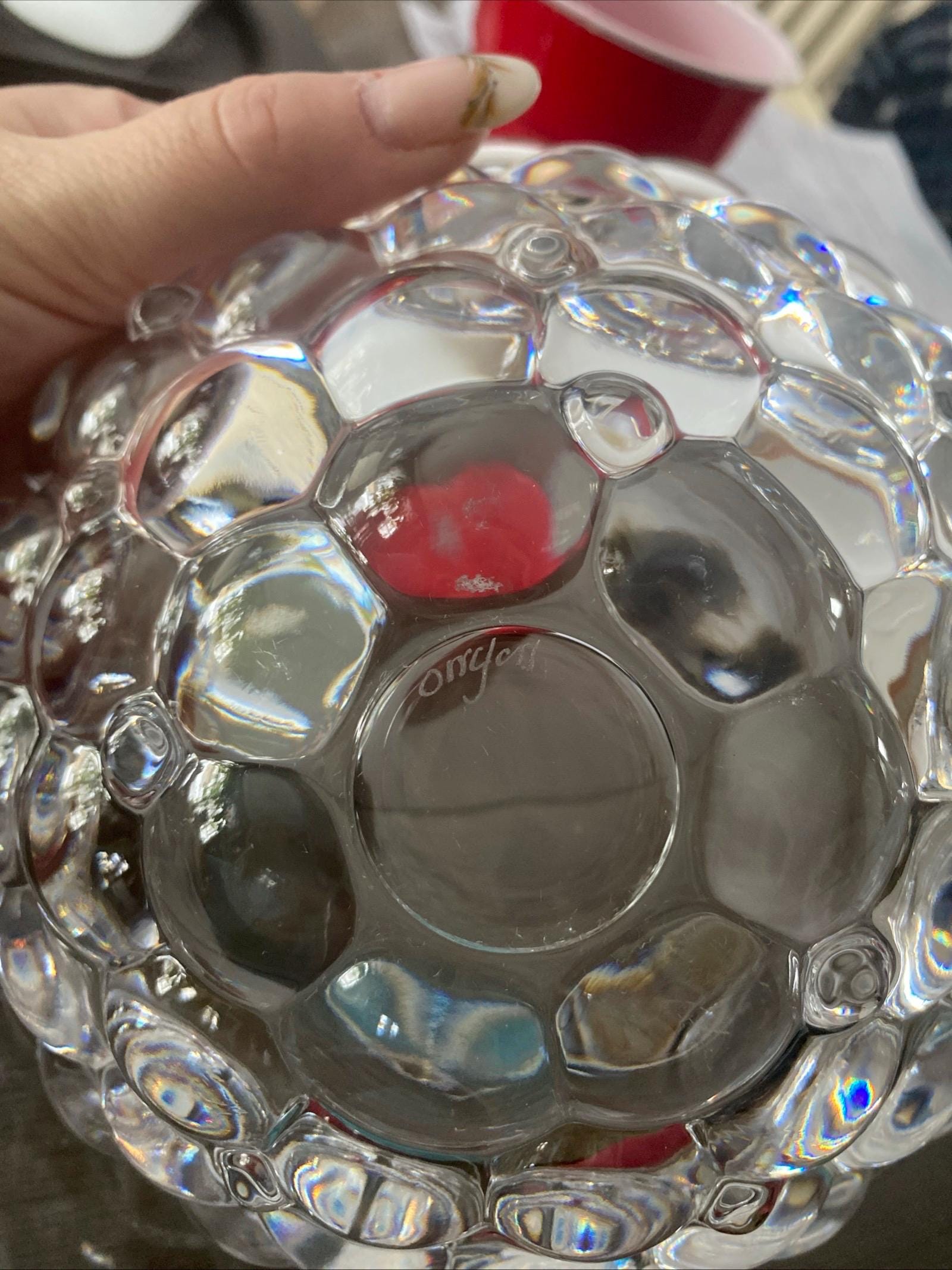 Stunning Orrefors Raspberry Pattern Clear Crystal Bowl 7.5" Prismatic ...