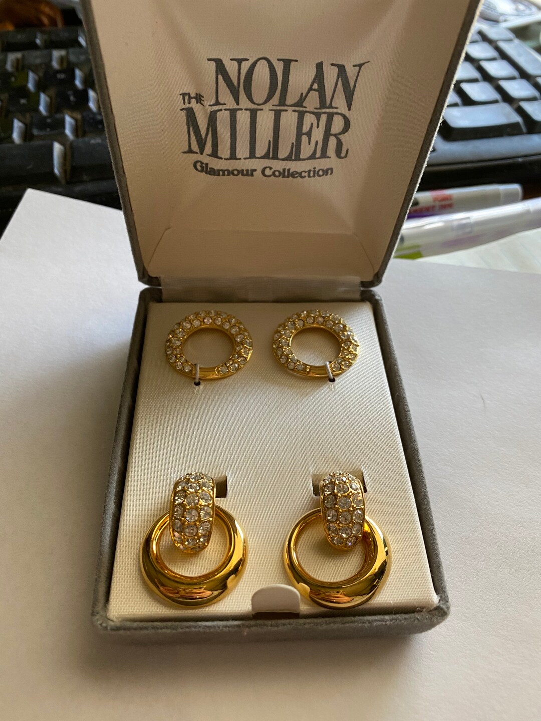 Nolan Miller Glamour Collection Crystal Gold Tone Clip Earrings ...