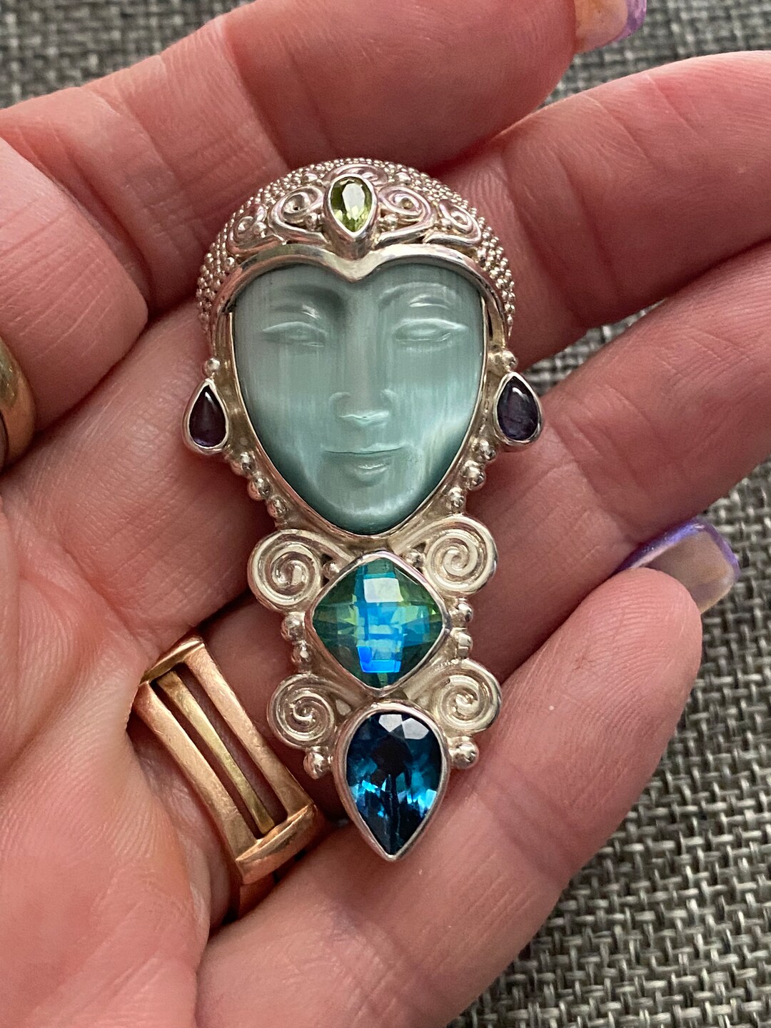 Sajen Sterling Silver Goddess Multi Rhinestone Pendant Brooch - Etsy