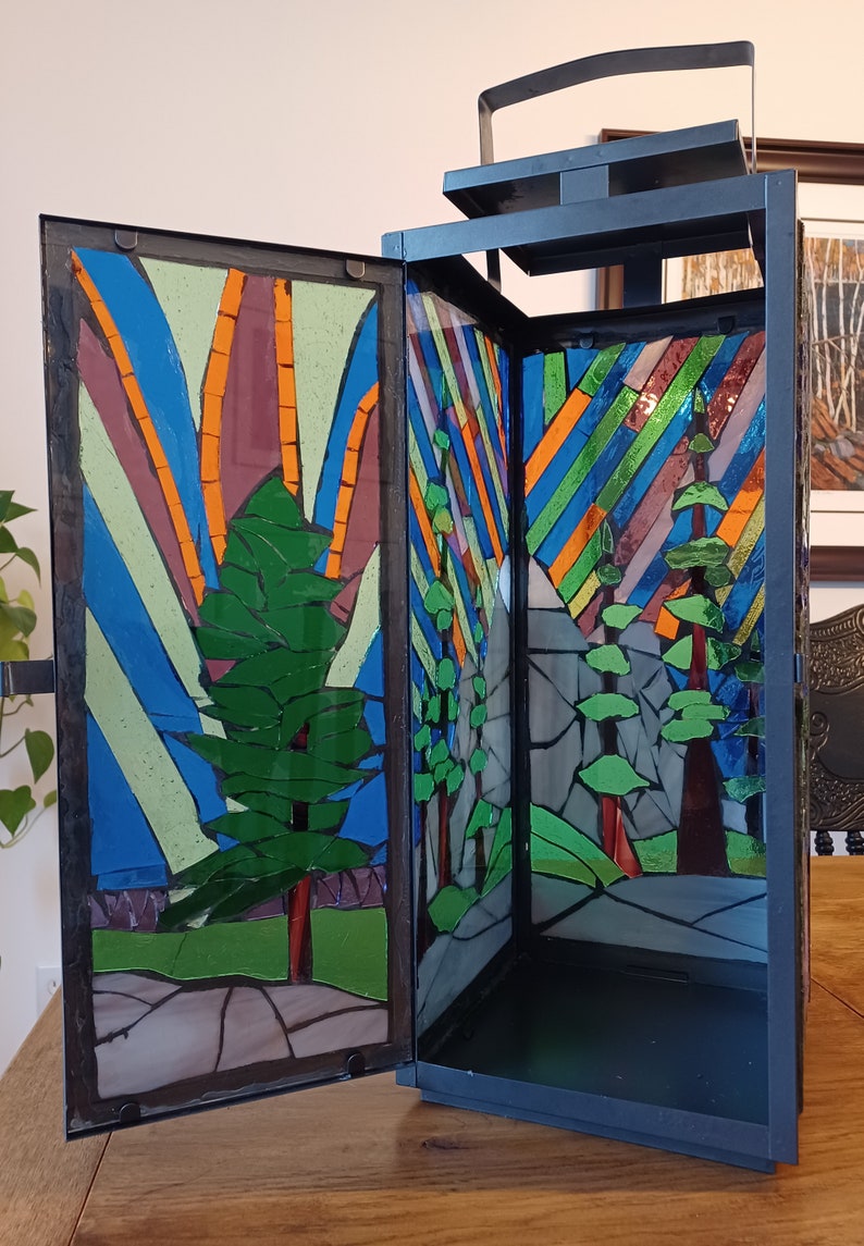 Northern Lights Stained Glass Mosaic Lantern Aurora Lantern Etsy