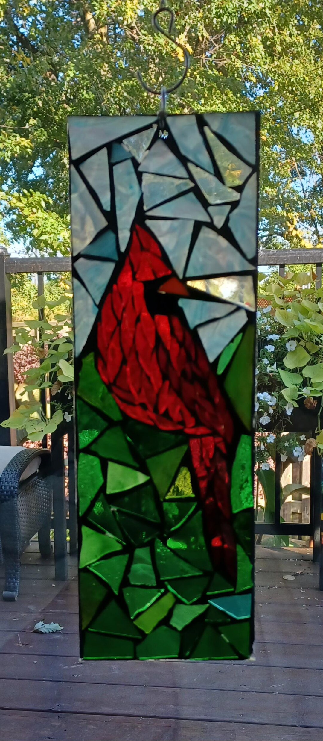 Suncatcher Stained Glass Mosaic Male Red Cardinal Swivel Garden Panel ...