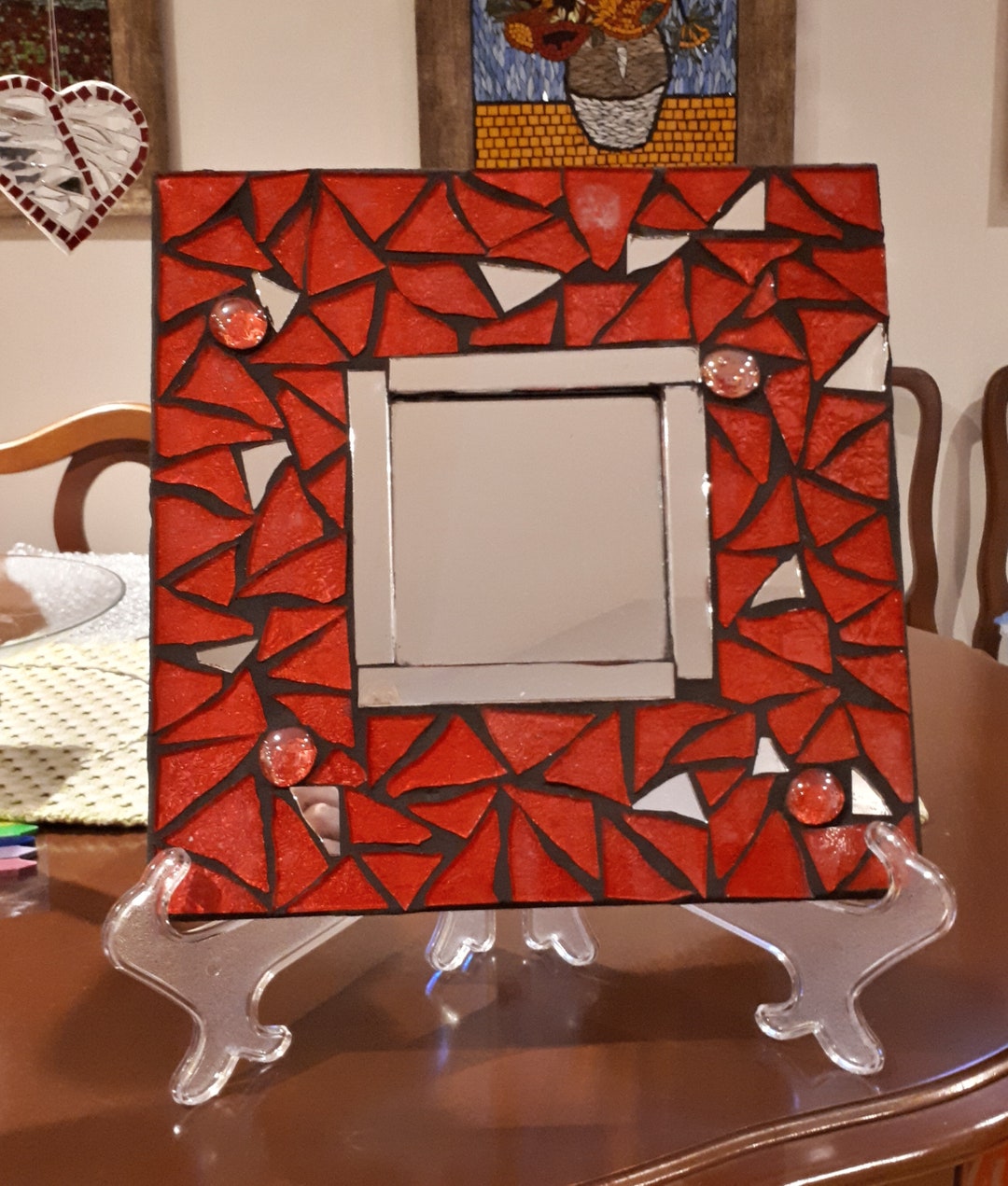Stained Glass Red Mosaic Mirror on Black Frame - Etsy