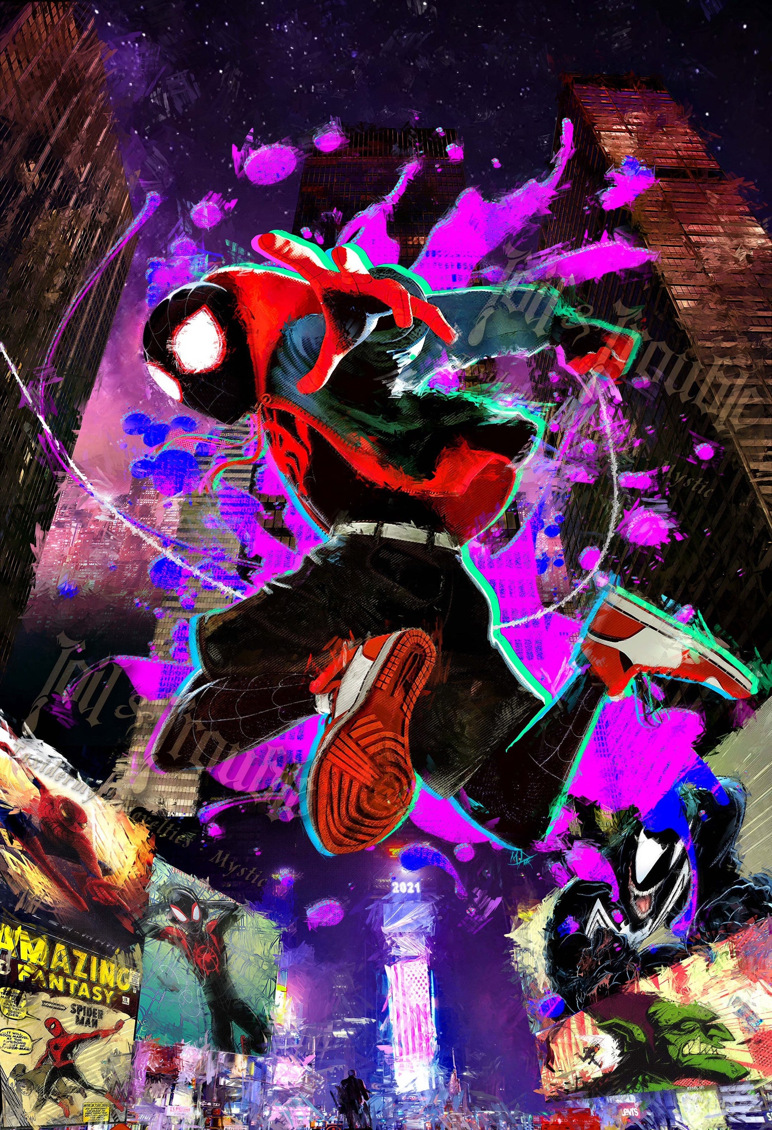 Spiderman Art Miles Morales Poster Print of an Original - Etsy