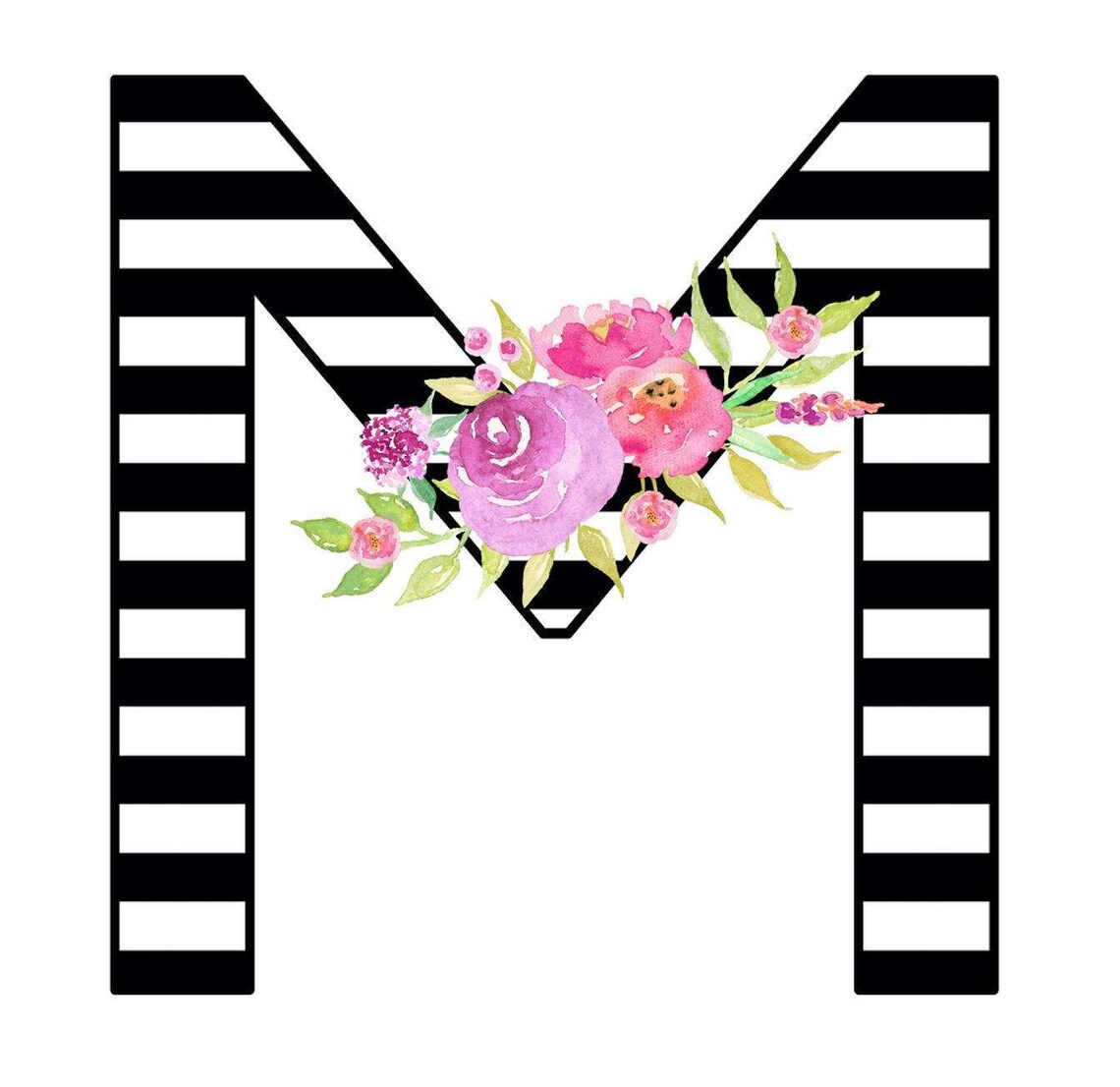 Monogram Letter M Print, Monogram Printable, Letter Wall Art, Nursery ...